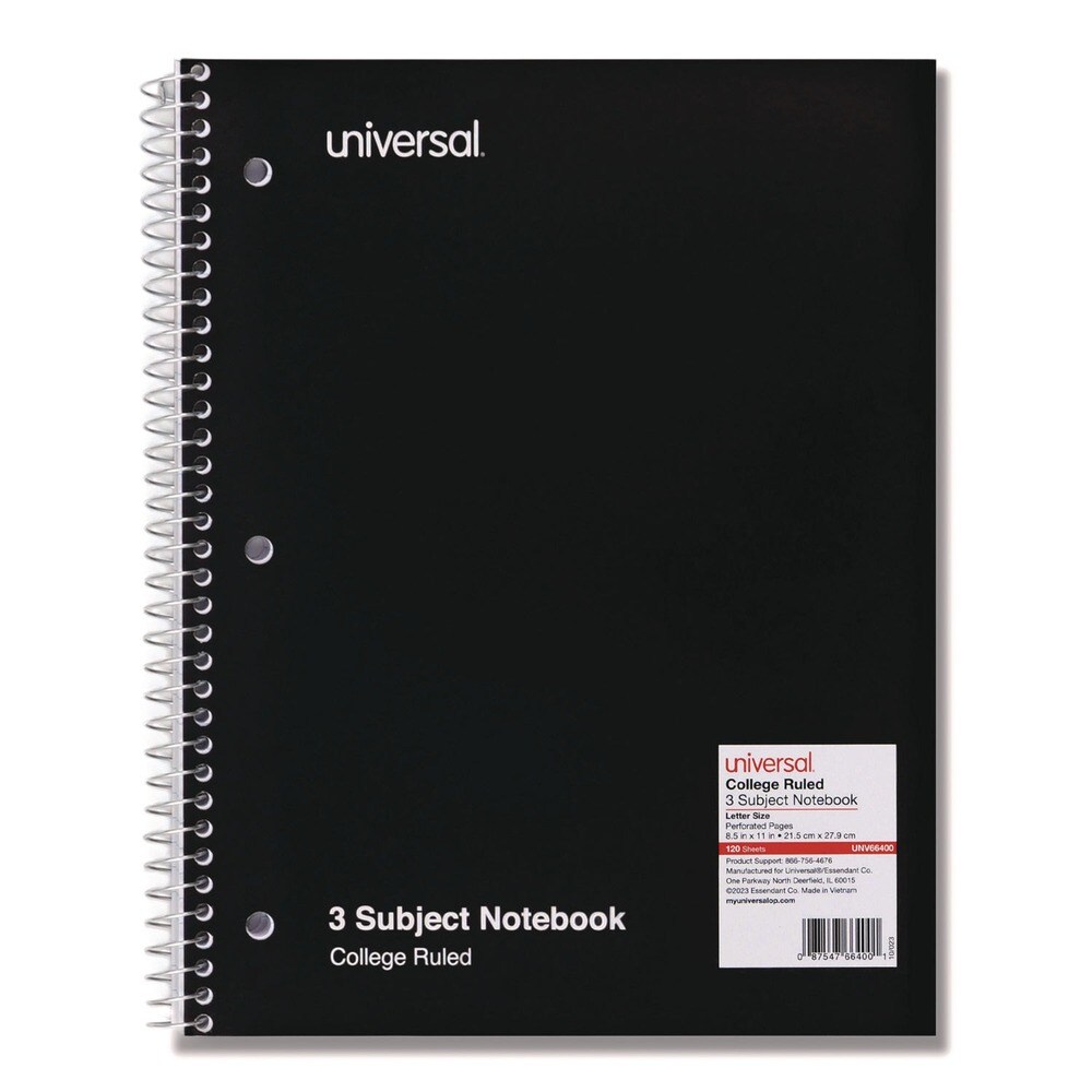 Universal 11 in. x 8.5 in. 3-Subject Medium/College Rule Wirebound ...