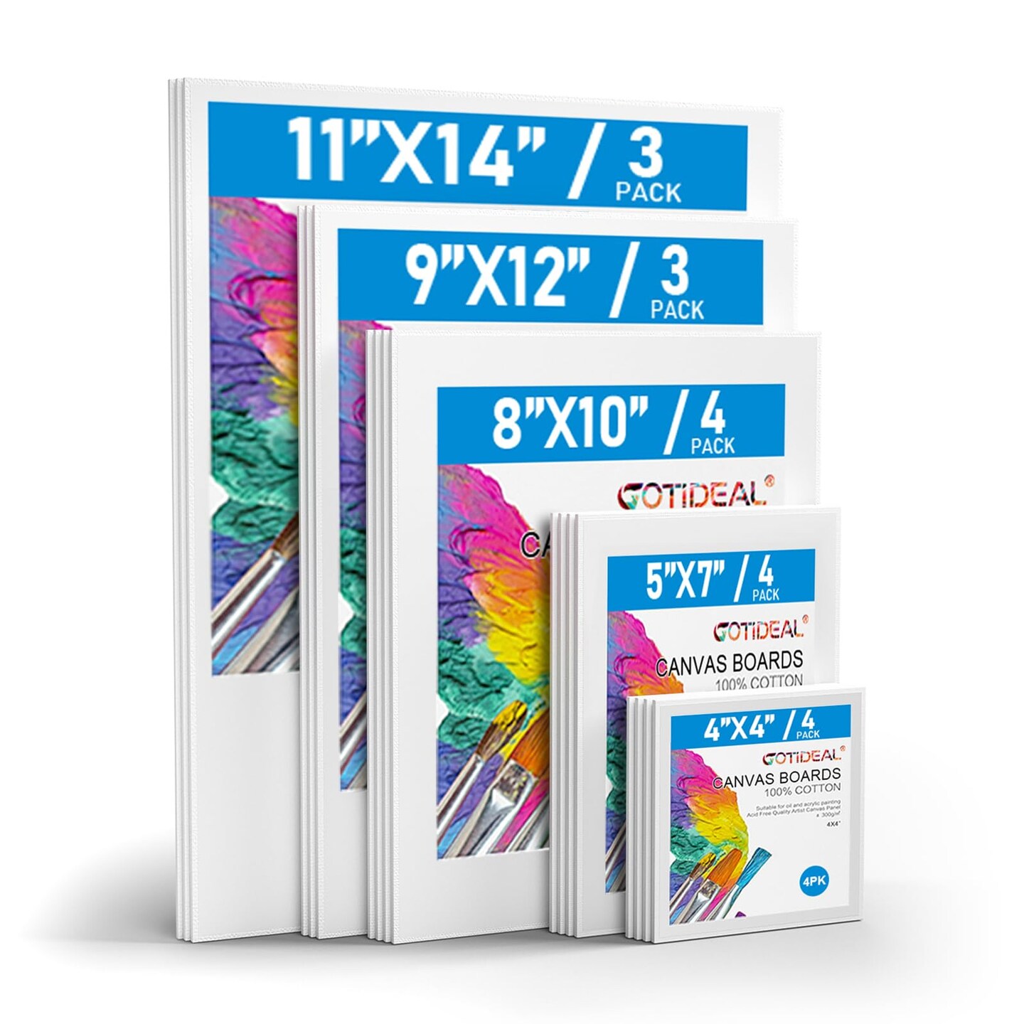 Canvas for Painting -18 Pack, Multi Pack 4x4, 5x7, 8x10, 9x12,11x14 ...