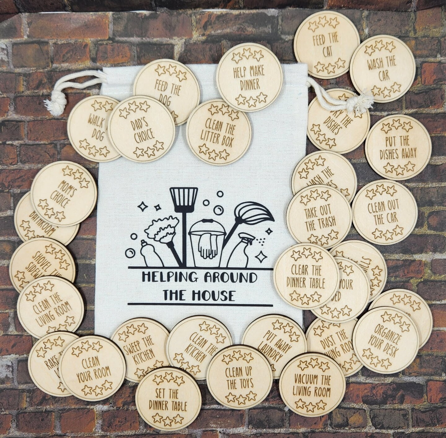 Chore Token Set, Kids, Teenagers, Young Adults, Wood, Laser Engraved ...