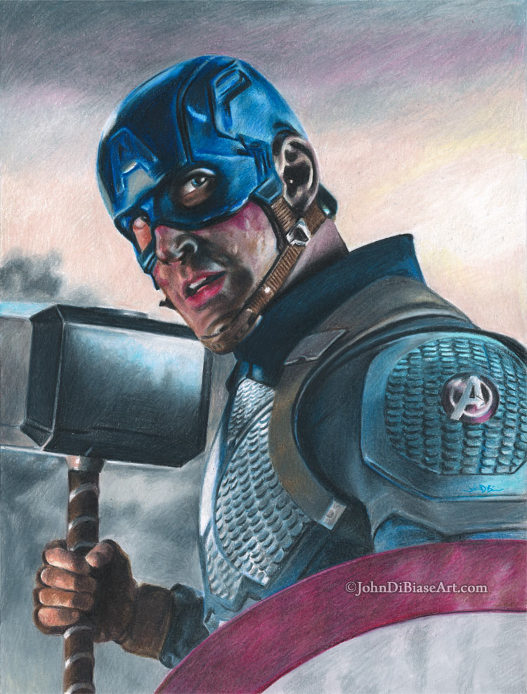 Captain America with Mjolnir in Avengers Endgame (Chris Evans) Colored ...