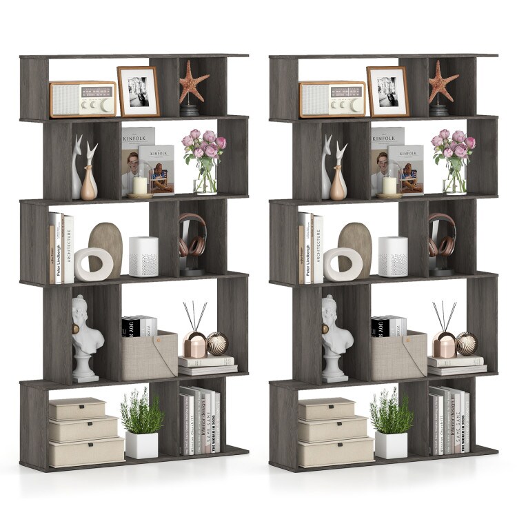 Set of 2 Geometric 5-Tier Bookcase with Open Shelves and Closed Back ...
