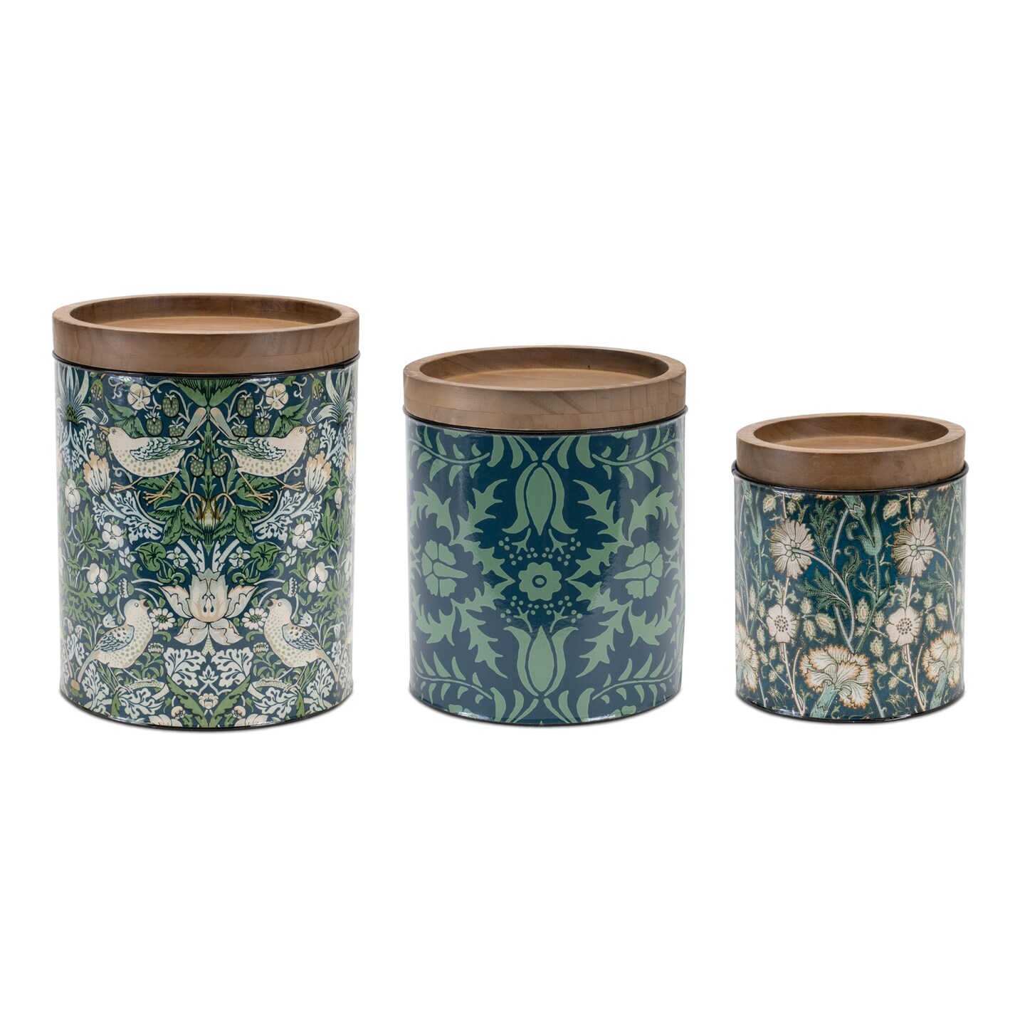 Melrose William Morris Round Storage Canisters with Wooden Lid - 10 ...