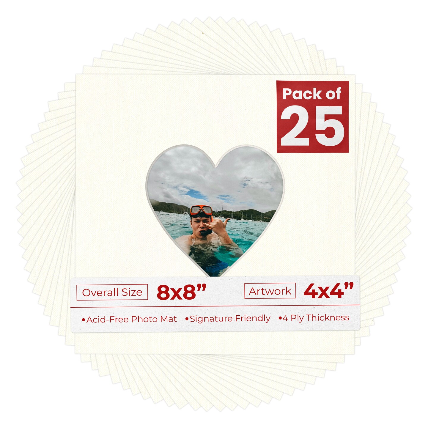 Beige Canvas Mat Board for 8x8 Frames - Heart Opening for 4x4 Photos ...