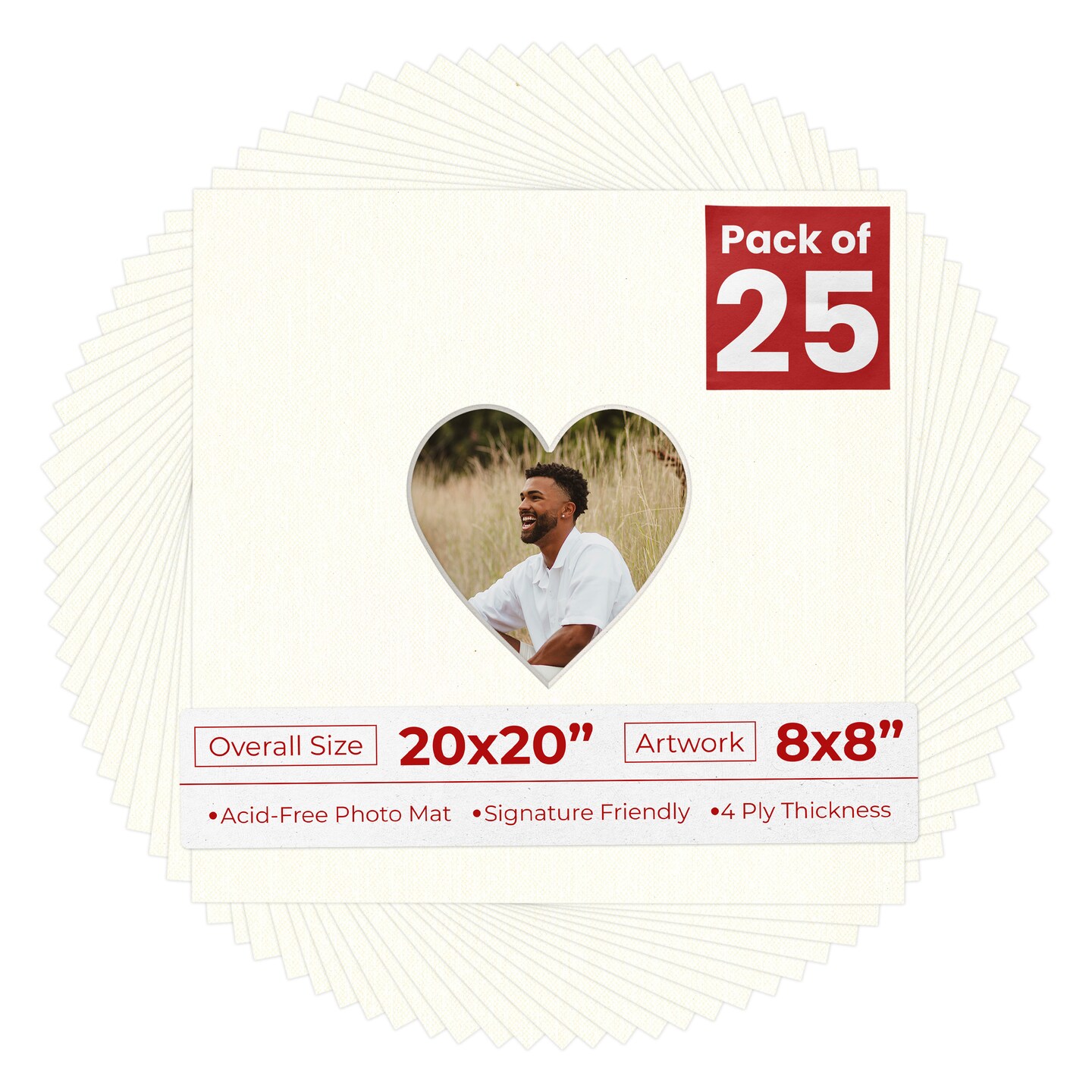 Beige Canvas Mat Board for 20x20 Frames - Heart Opening for 8x8 Photos ...