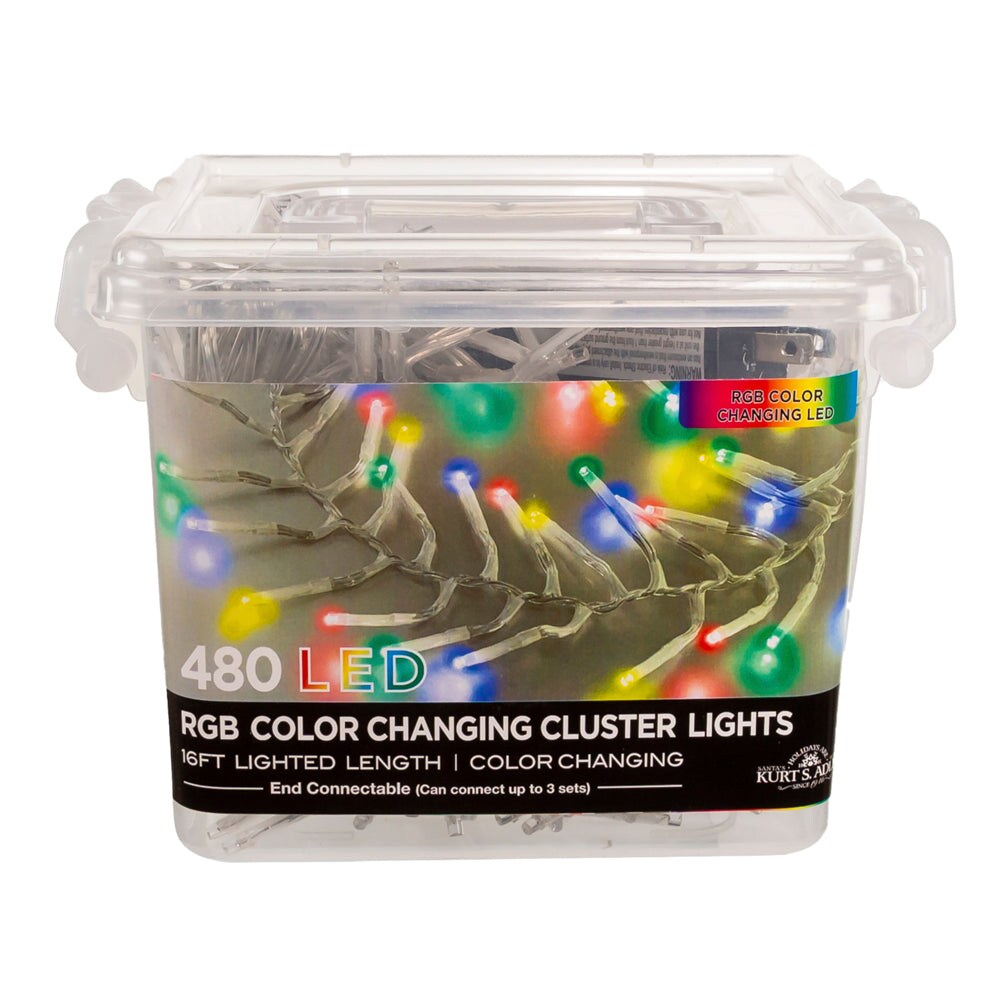 16' 480-Light Twinkle 3MM LED Color Changing Cluster Garland With Clear ...