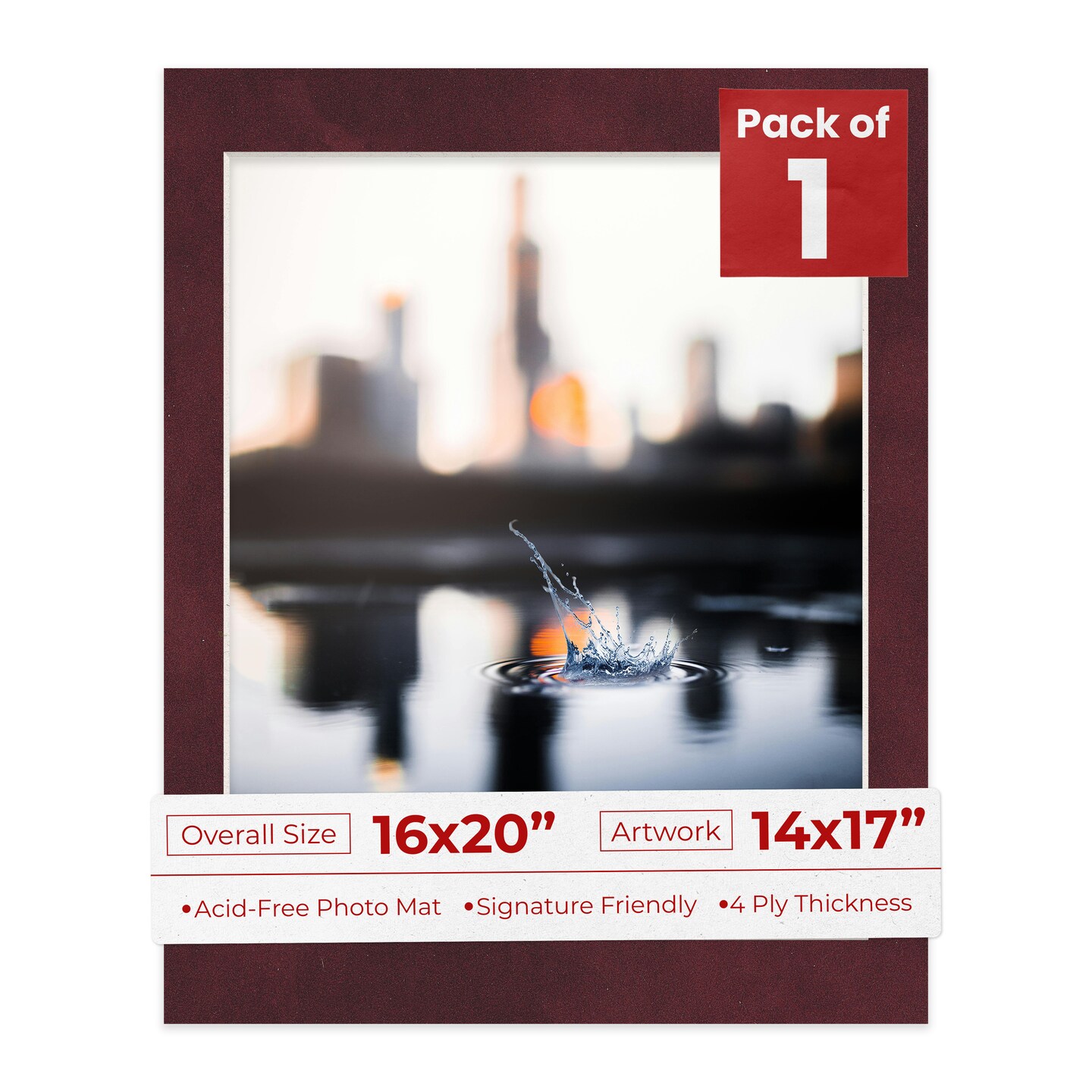 Dark Red Suede Mat Board for 16x20 Frames - Fits 14x17 Photos, Color ...