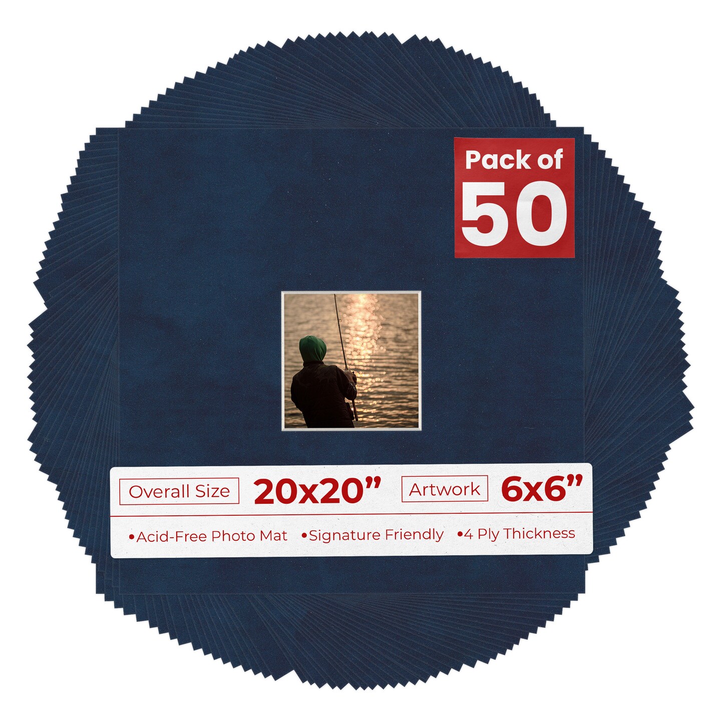 Navy Suede Mat Board for 20x20 Frames - Fits 6x6 Photos, Color: Blue ...
