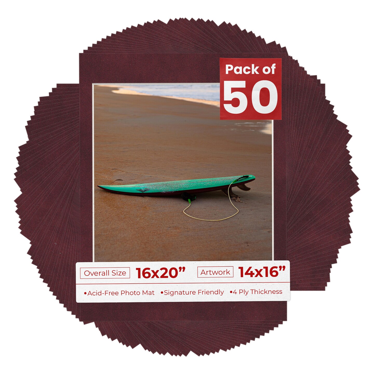 Dark Red Suede Mat Board for 16x20 Frames - Fits 14x16 Photos, Color ...