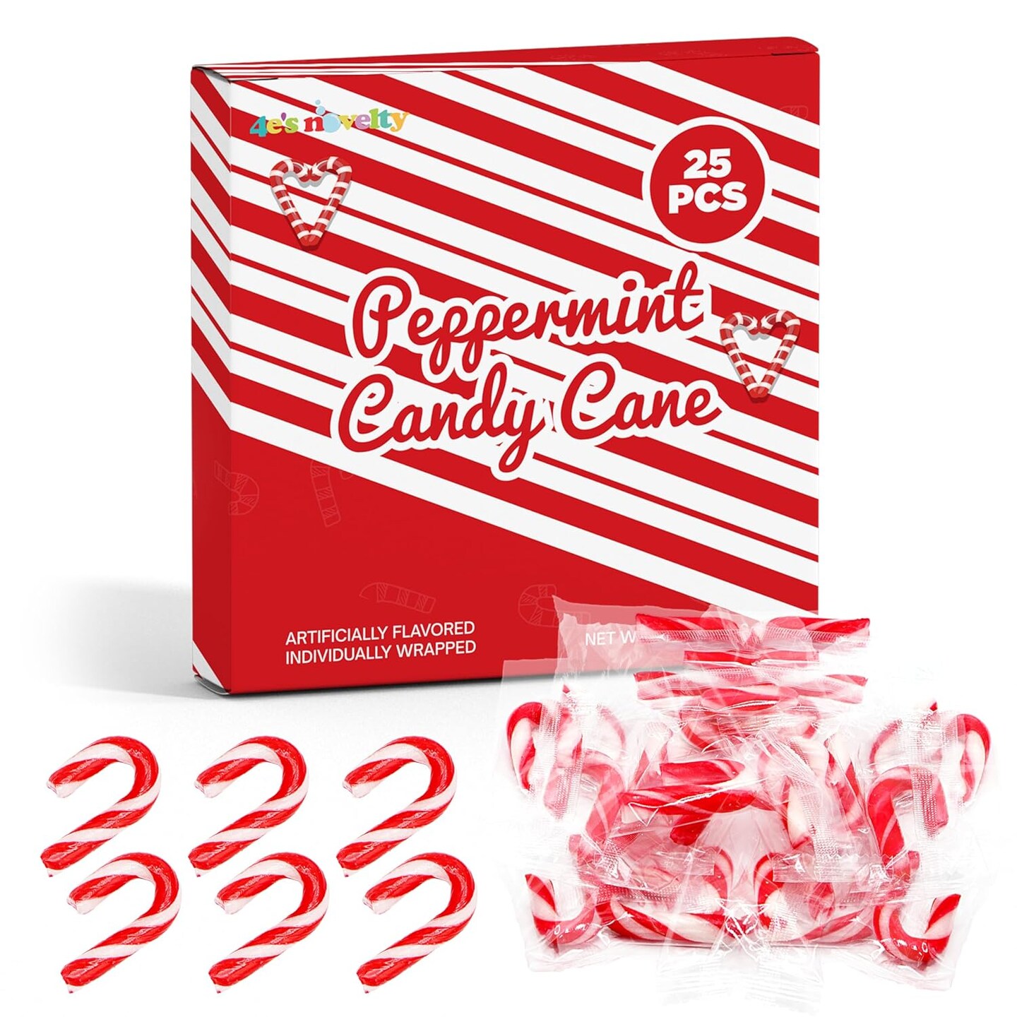 4E's Novelty 25 Pack Christmas Mini Individually Wrapped Candy Canes ...