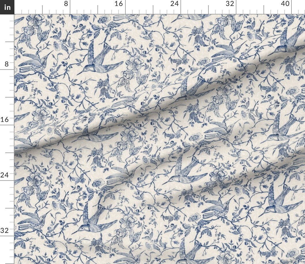 Various Fabrics by the Yard or Fat Quarter Blue Floral Toile ...
