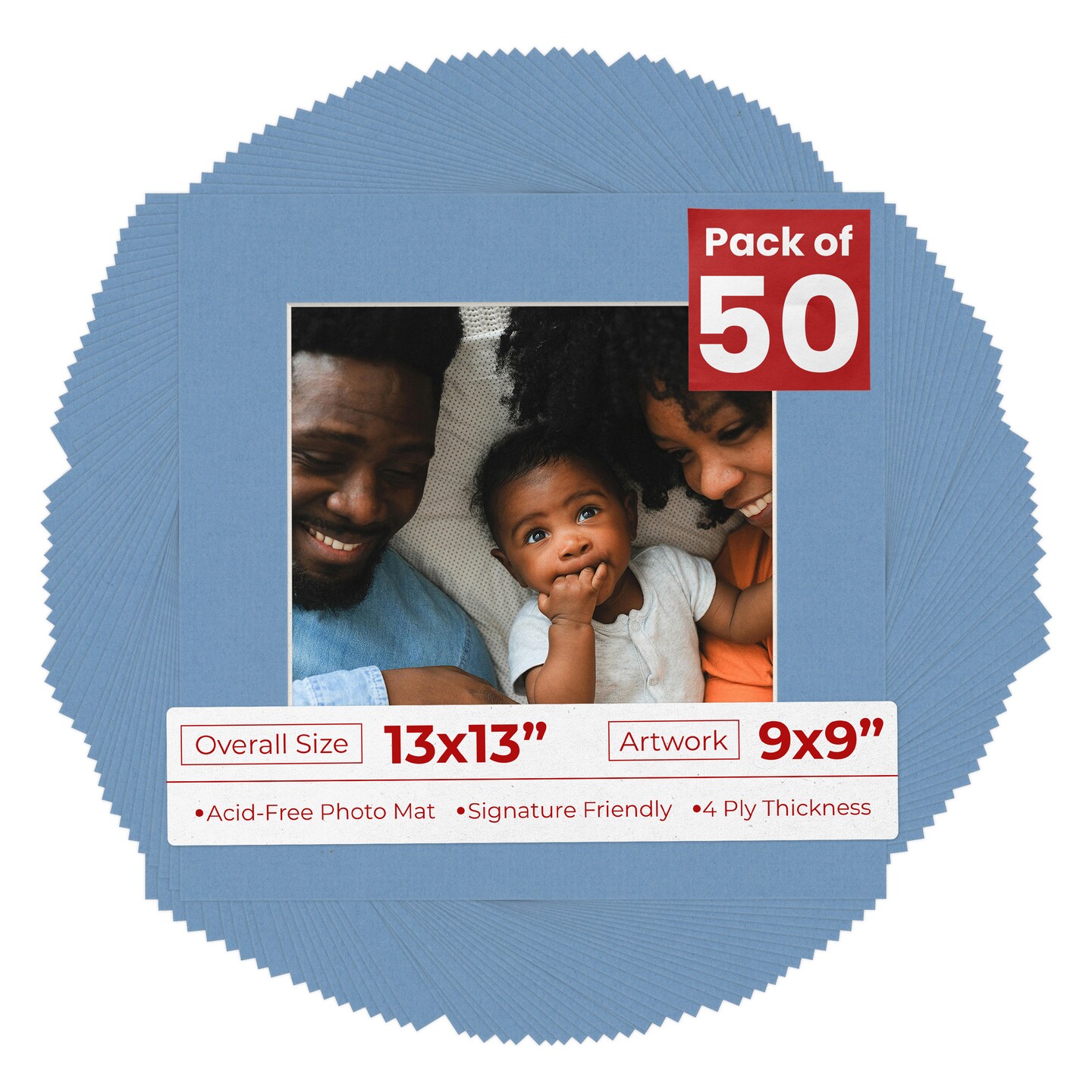 Brittany Blue Mat Board for 13x13 Frames - Fits 9x9 Photos, Color: Blue ...