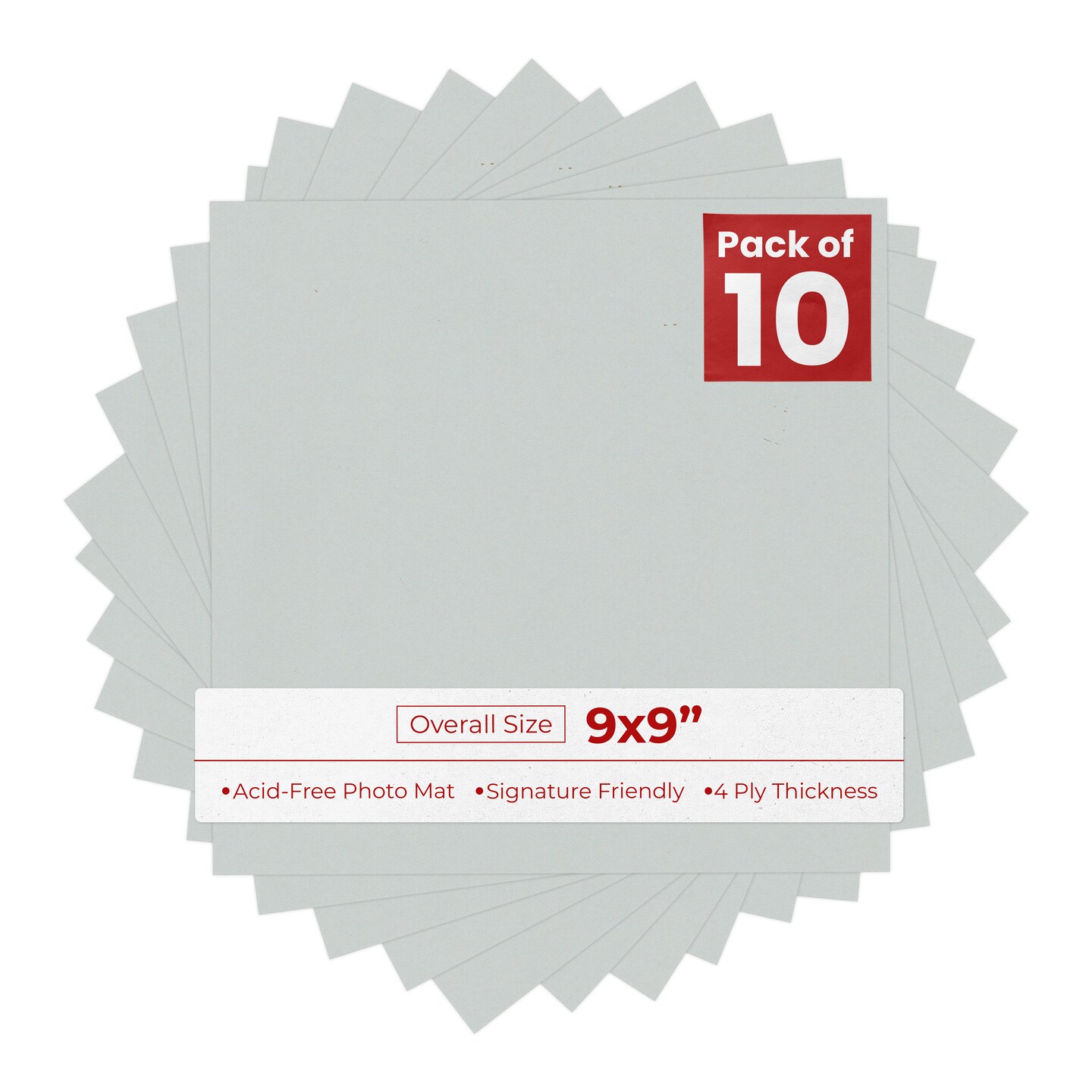 Gray 9x9 Uncut Mat Board - Blank Sheets, No Opening, Color: Grey, Count ...