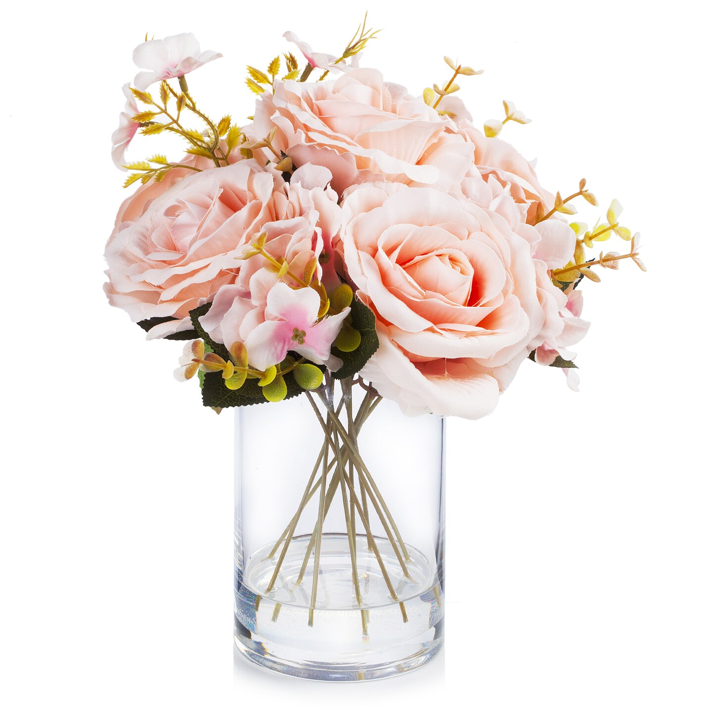 Mixed Artificial Silk Rose Flower Arrangement in Clear Glass Vase for ...
