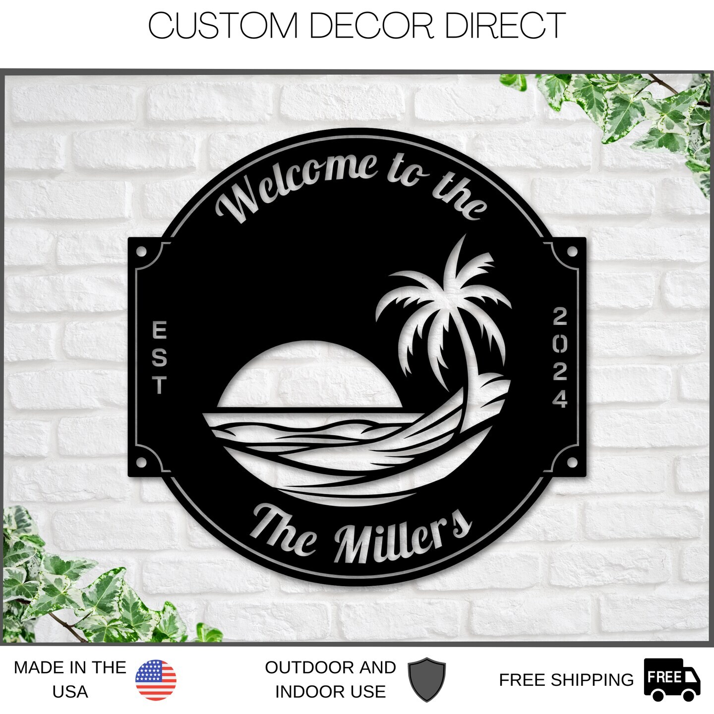 Last name sign, Beach House Sign, Personalized Sign, Name and Palm ...