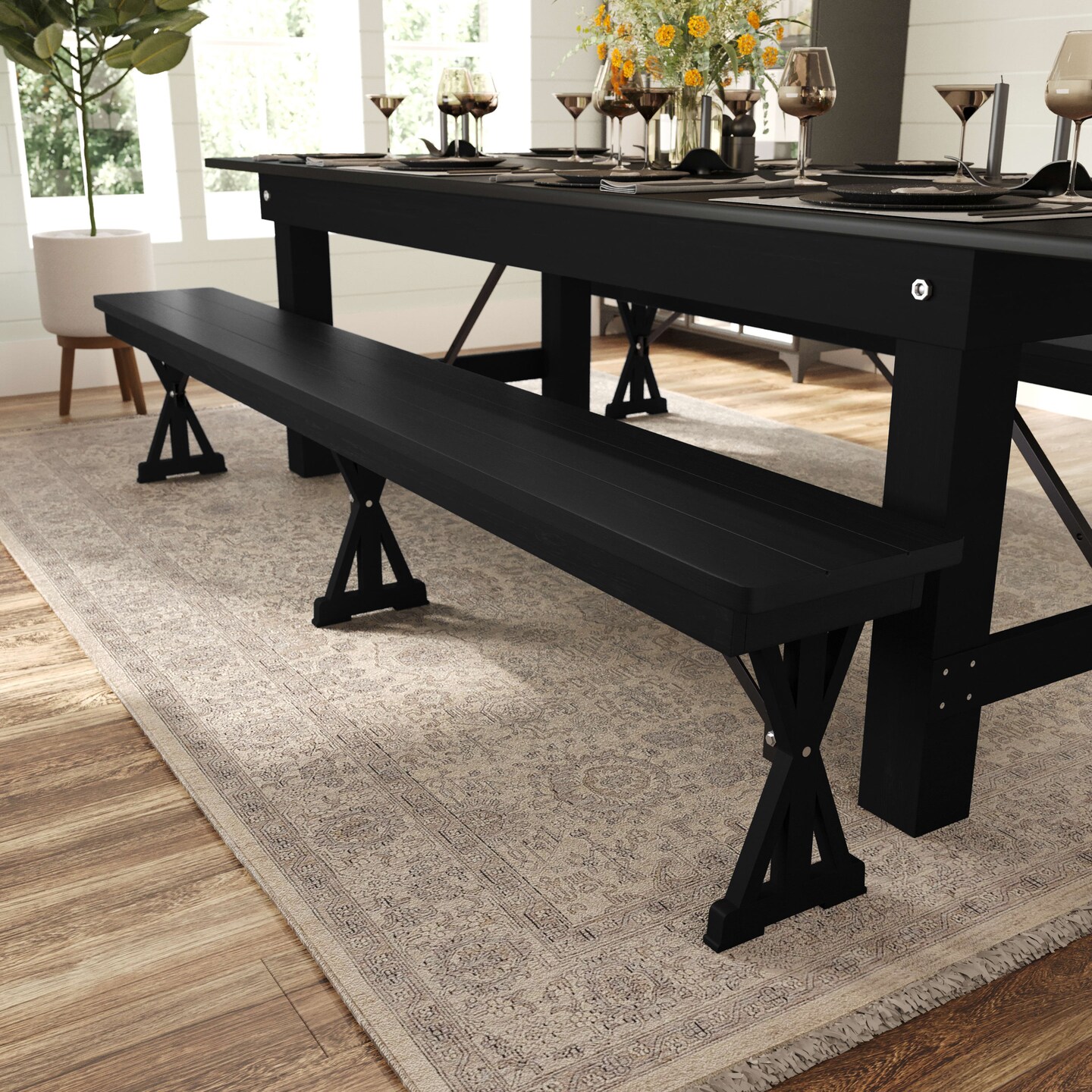 Merrick Lane Tinsley 8' x 12" Solid Pine Folding Farmhouse Style Bench ...