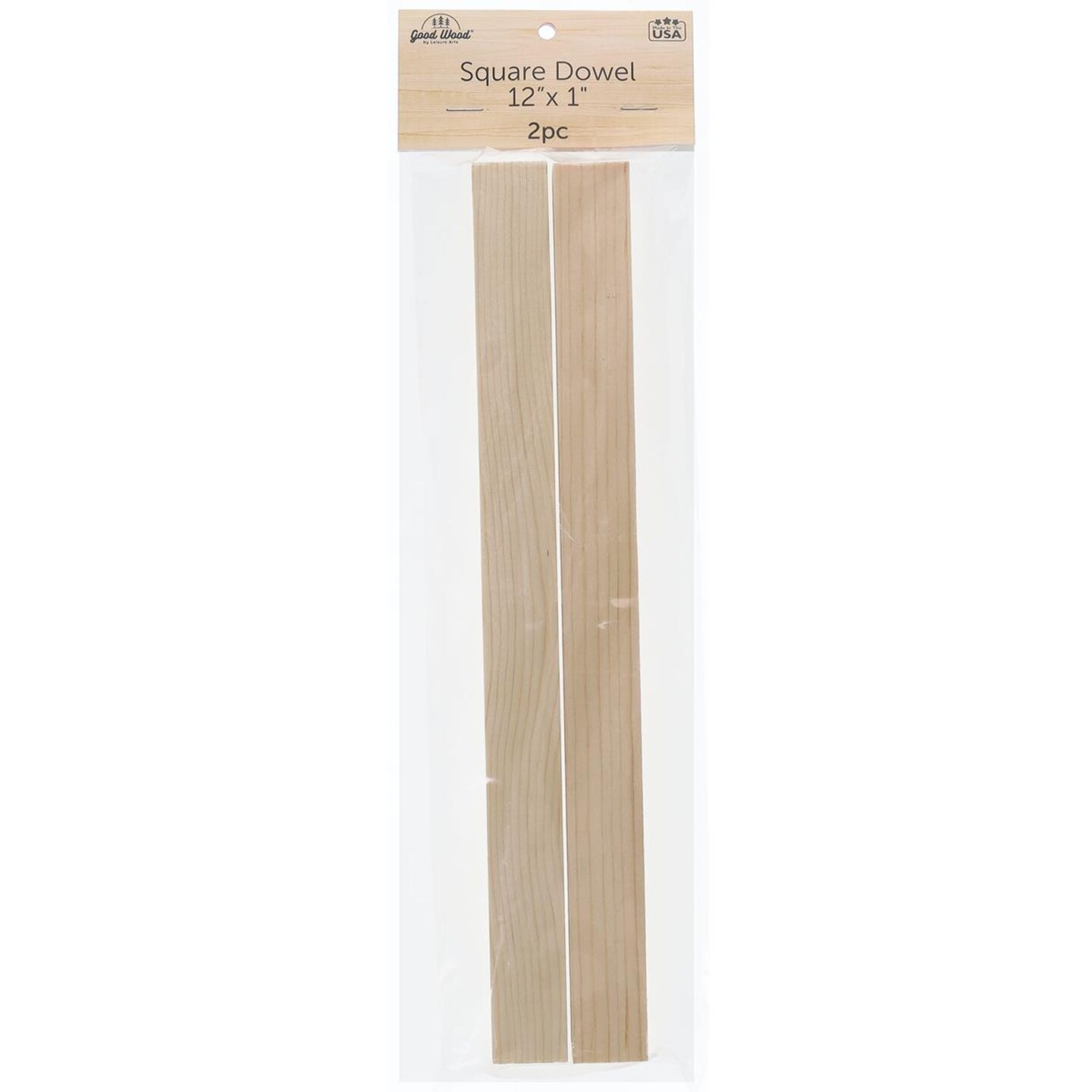 Good Wood by Leisure Arts - Square Dowel, 12"x1" Natural 2pc, Pine Wood ...