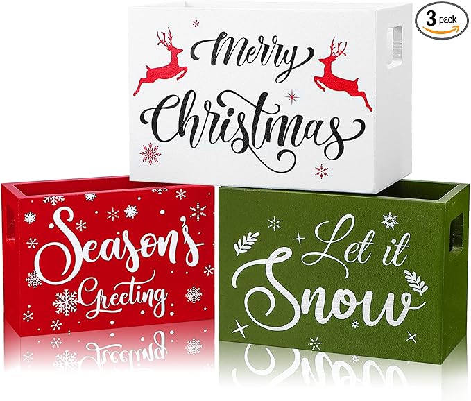Decorative Christmas Tabletop Decor Merry Christmas Storage Crate ...