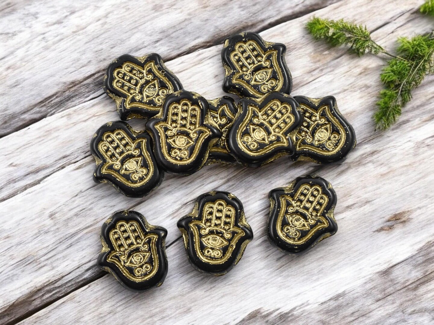 *10* 15x10mm Gold Washed Black Hamsa Hand Beads | Michaels