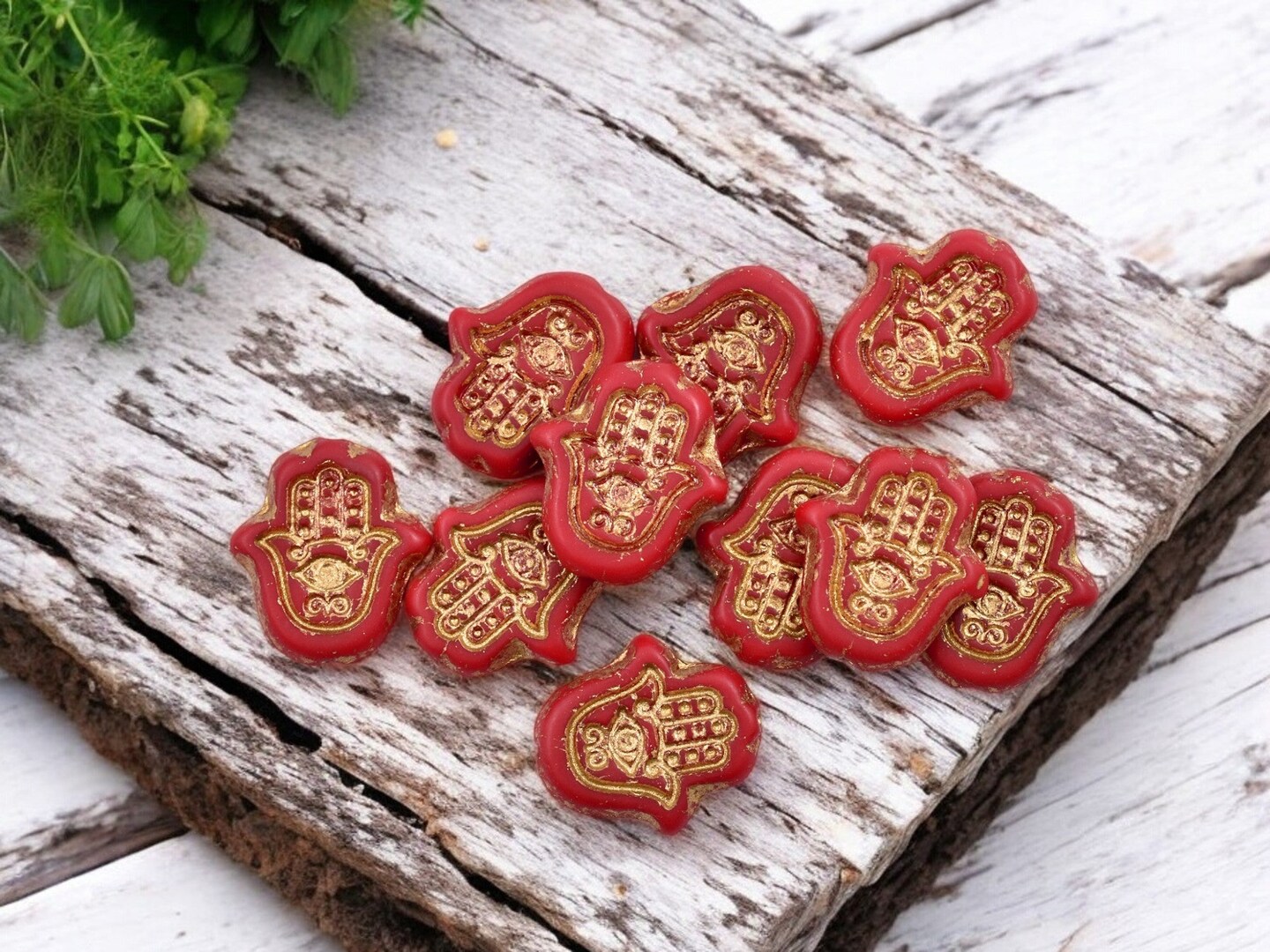 *10* 15x14mm Bronze Washed Matte Red Hamsa Hand Beads | Michaels