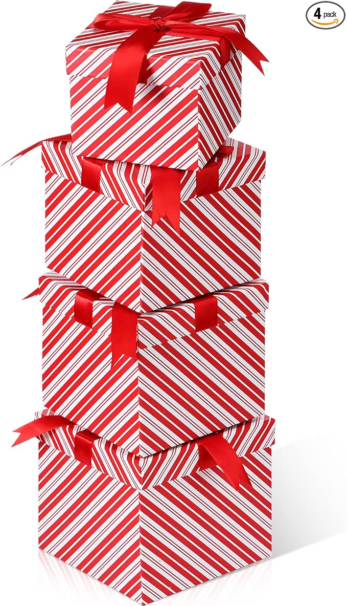4 Pcs Christmas Nesting Gift Boxes Hard Xmas Stackable Boxes Red White ...