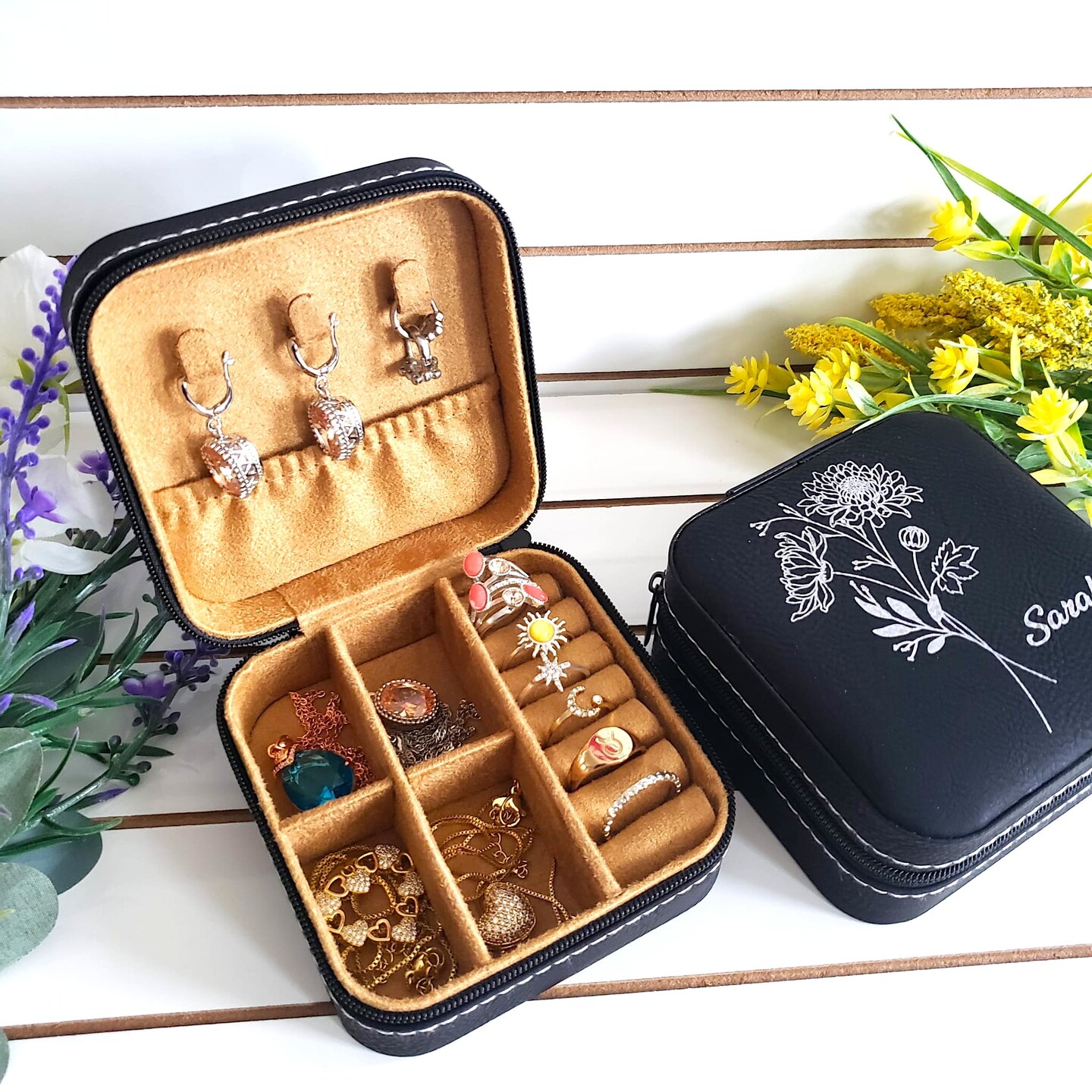 Birth Flower Jewelry Travel Case,Custom Jewelry Case, Birth Month ...