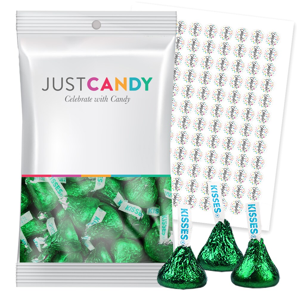 Green Foiled Milk Chocolate Kisses Candy With Celebrate Stickers by Just Candy | Michaels