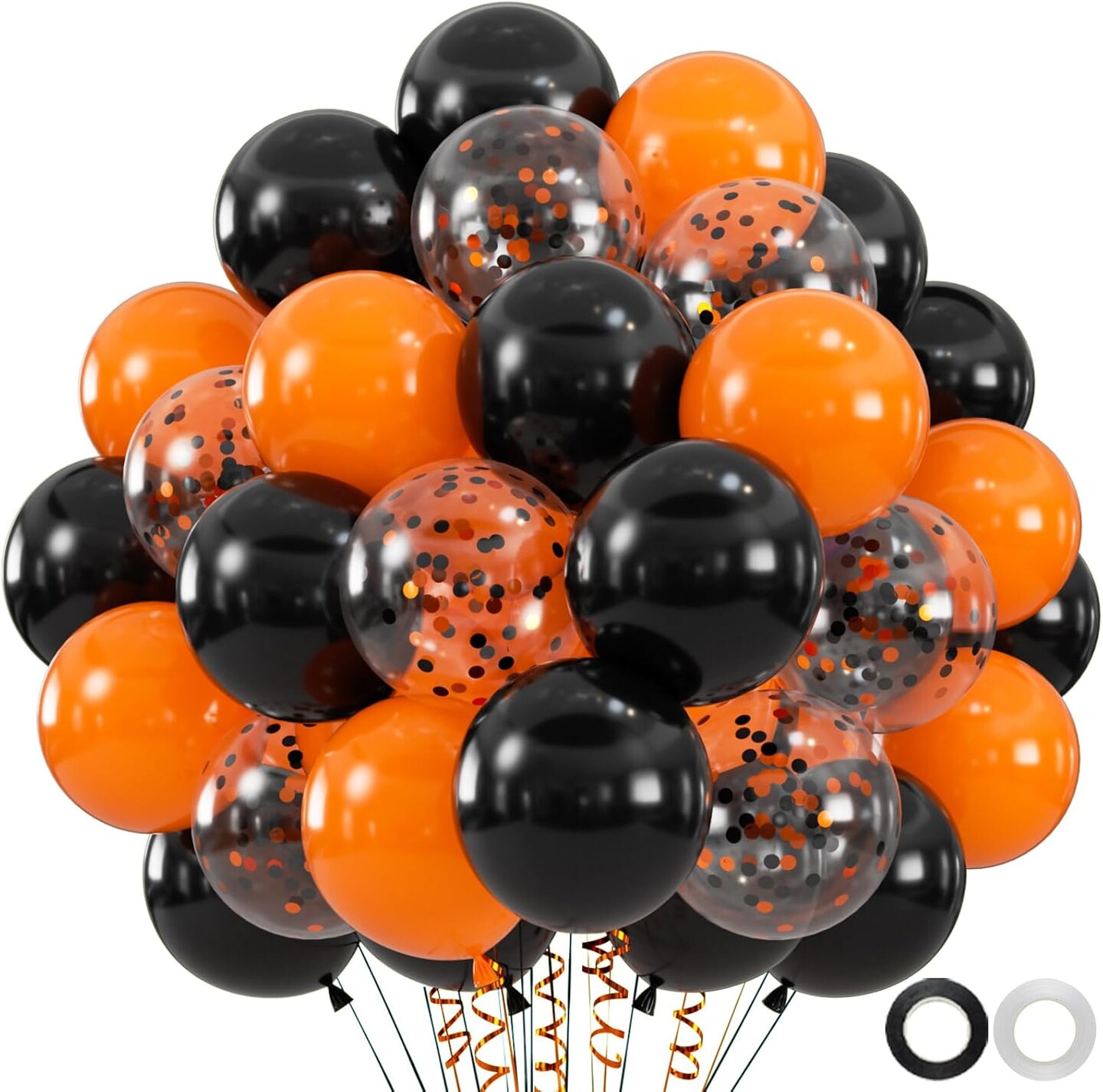 60pcs Black Orange Balloons, 12 inch Orange and Black Confetti ...
