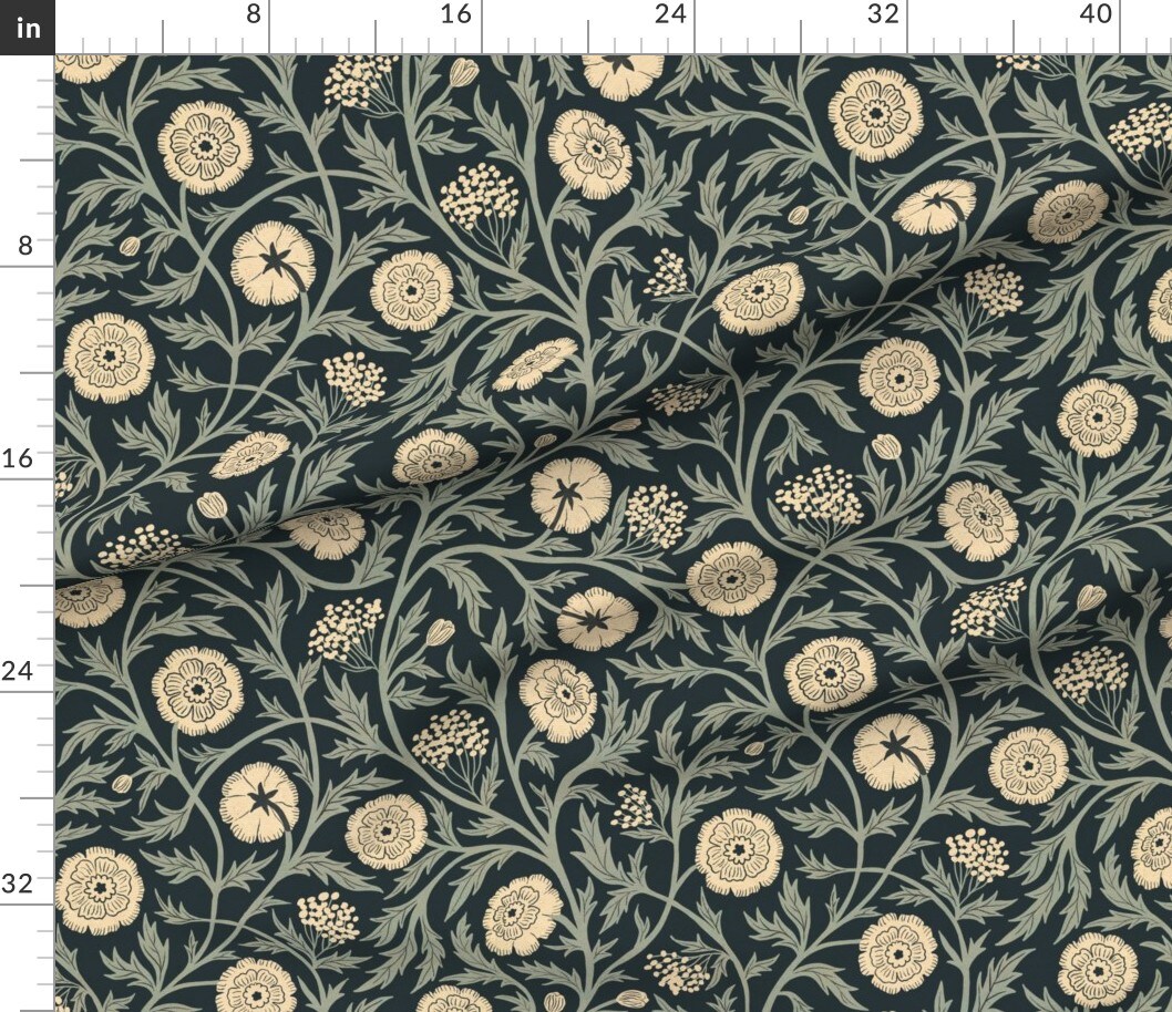 Various Fabrics by the Yard or Fat Quarter Blue Floral Cream Botanical ...