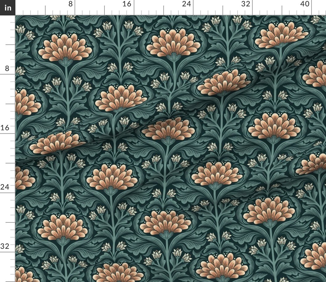 Various Fabrics by the Yard or Fat Quarter Peach Floral Blue Botanical ...