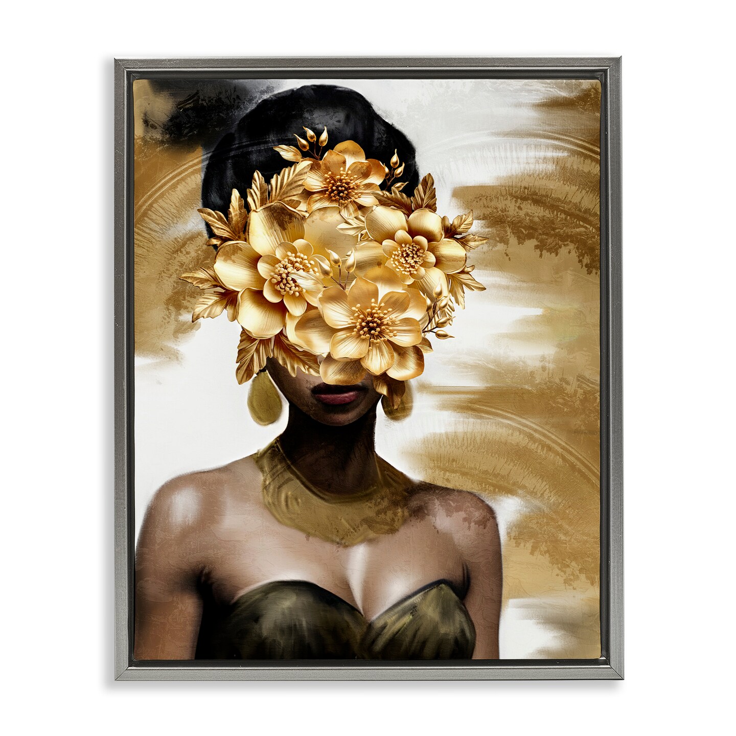 Stupell Industries Golden Gaze Female Portrait Floating Frame By Kim ...