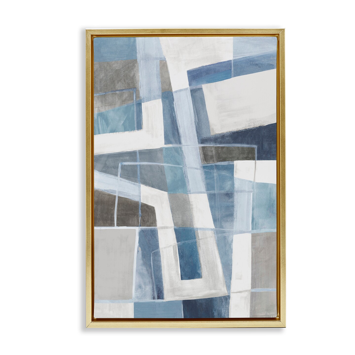 Stupell Industries Subtle Blue & Tan Geometrics Floating Frame By ...