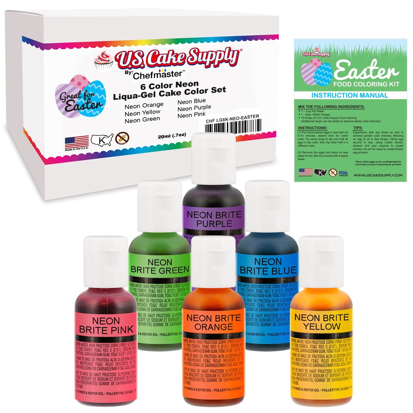 6 Color Neon Cake Food Coloring Liqua-Gel Easter Egg Decorating Baking ...