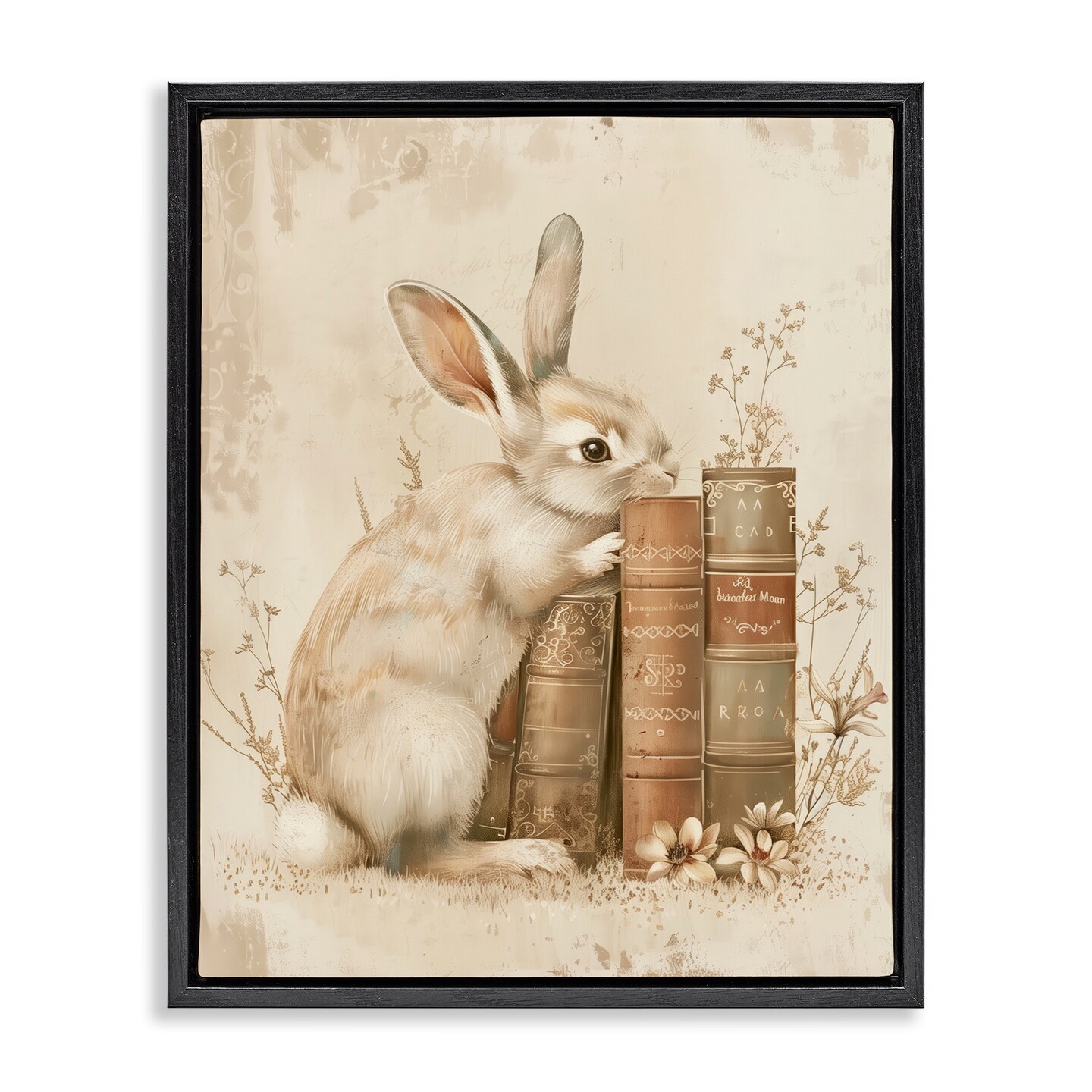 Stupell Industries Neutral Rabbit & Books Floating Frame By Arlington ...