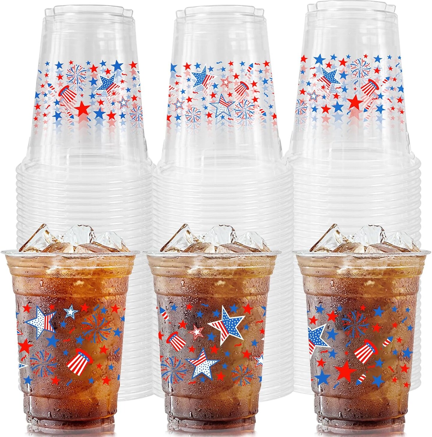 50 Count 4th of July Party Cups, 12 oz Patriotic Party Disposable Clear ...