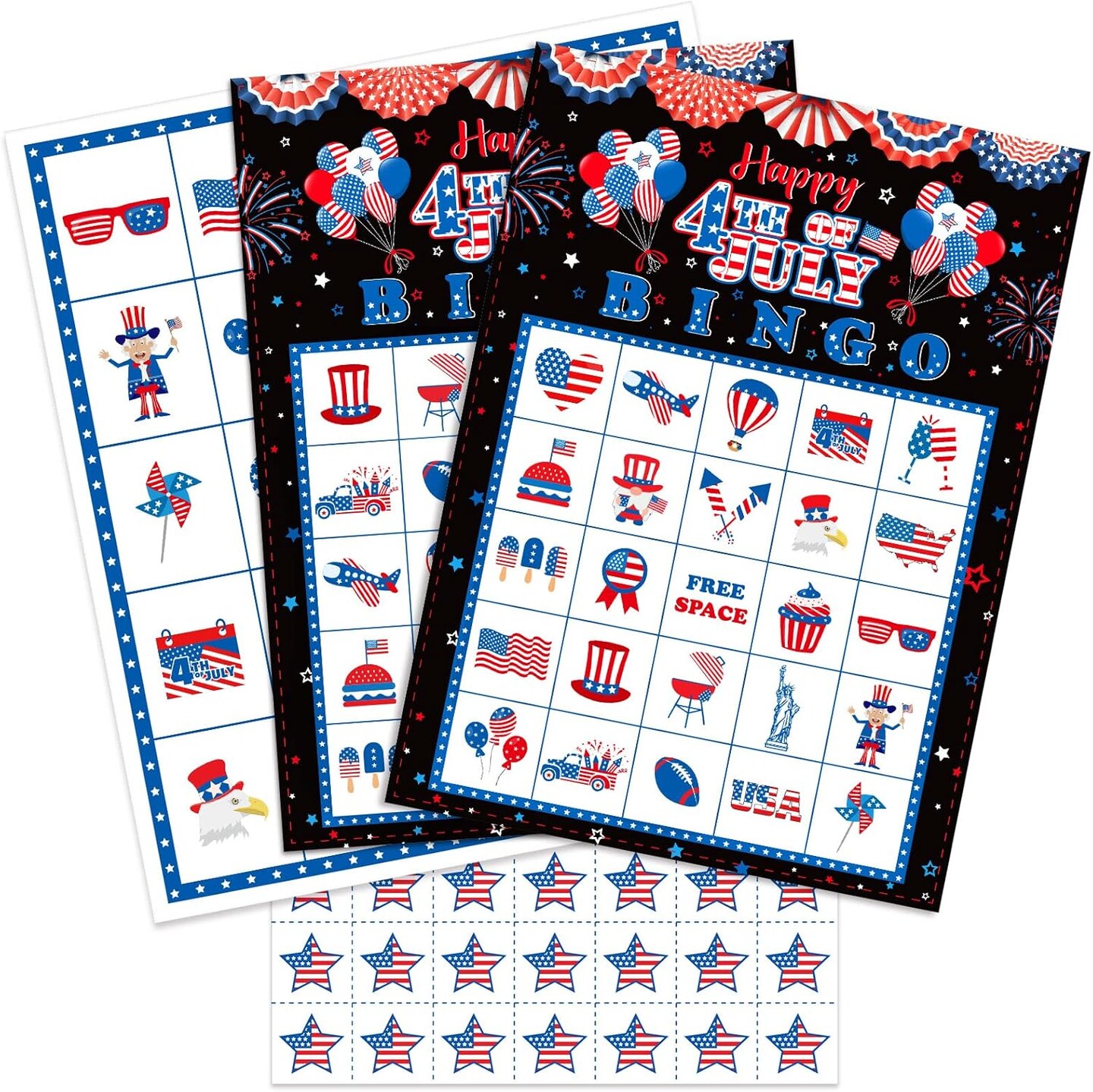 35 Pcs 4th of July Bingo Game Cards 24 Players Patriotic Bingo Cards ...