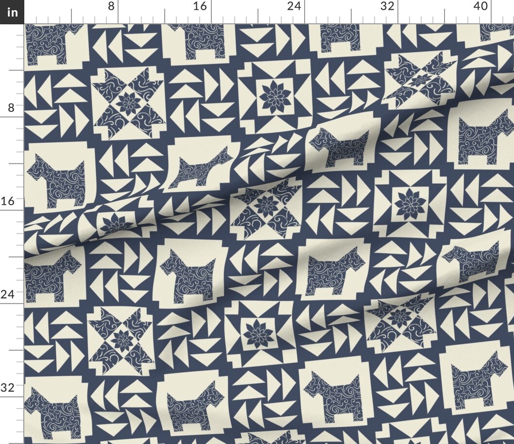 Various Fabrics by the Yard or Fat Quarter Patchwork Geometric Quilt Dog Pet Scottie Blue Topper ...