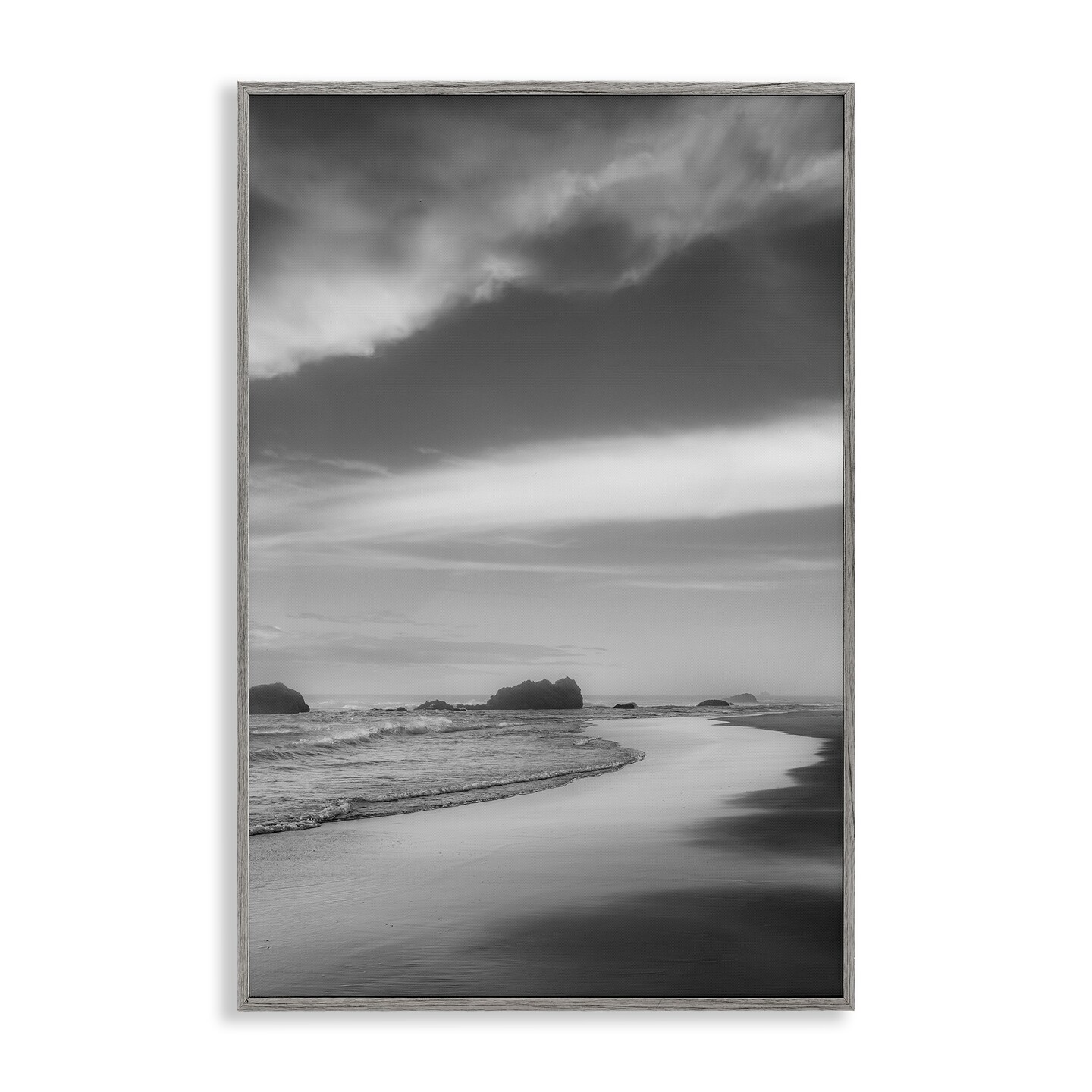 Stupell Industries Grayscale Beach Shore Framed Giclee By Don Schwartz ...