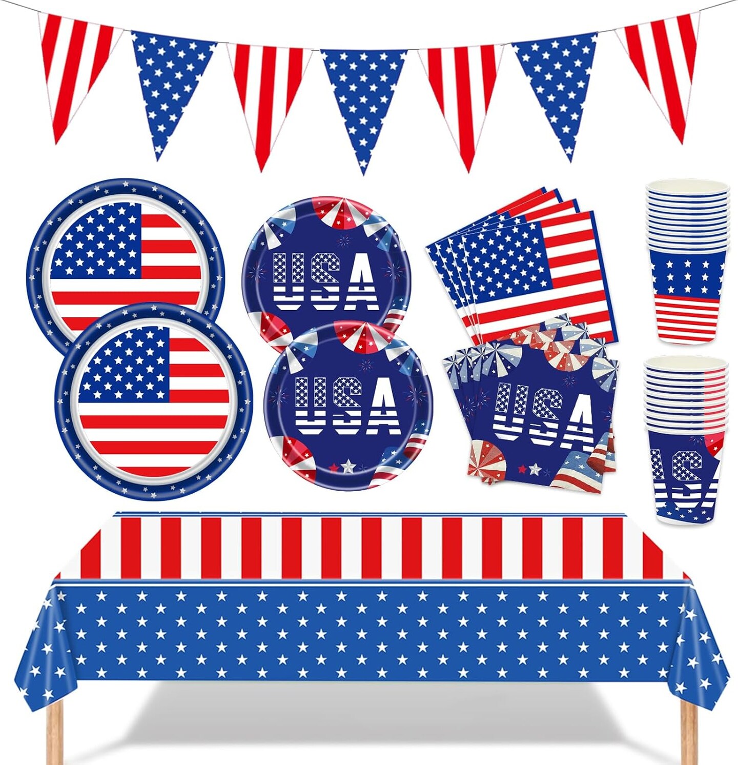 Patriotic Party Supplies 98Pcs – Plates, Napkins, Cups, Banner ...