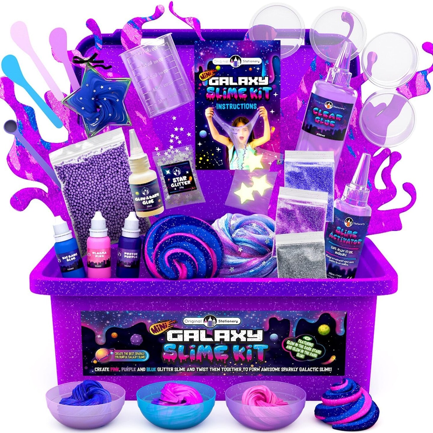 22-Piece Mini Galaxy Slime Kit with Glitter and Glow in The Dark Powder ...