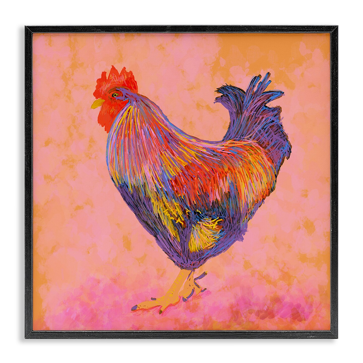 Stupell Industries Vibrant Hued Rooster Framed Giclee By Dina Riddle ...