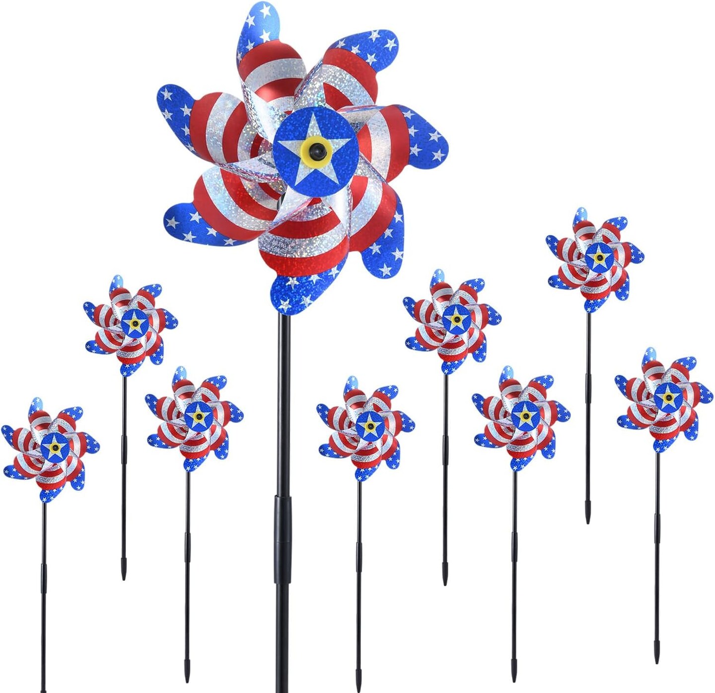 9 Pack Patriotic Pinwheels for 4th of July, 19.7inch American Flags ...