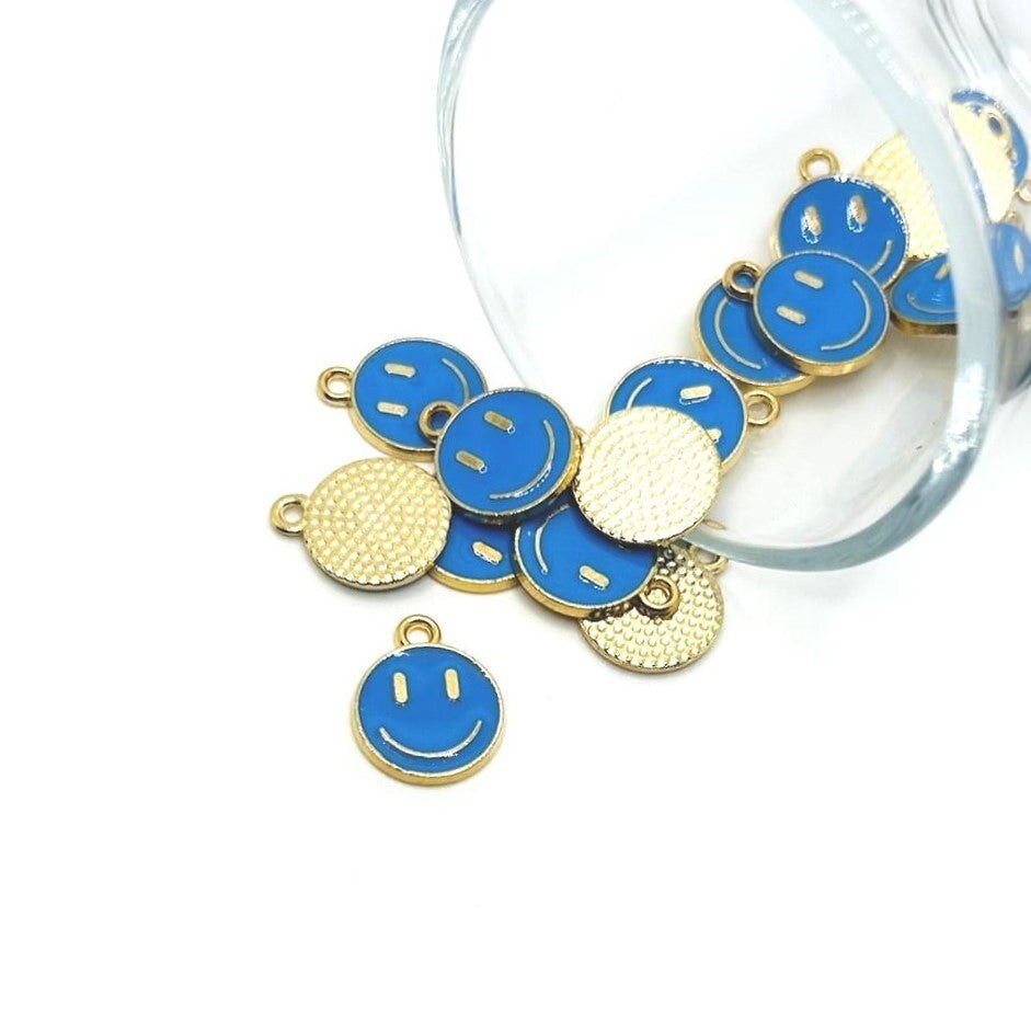 Blue Enamel Smiley Face Charms, 14x12mm | Michaels