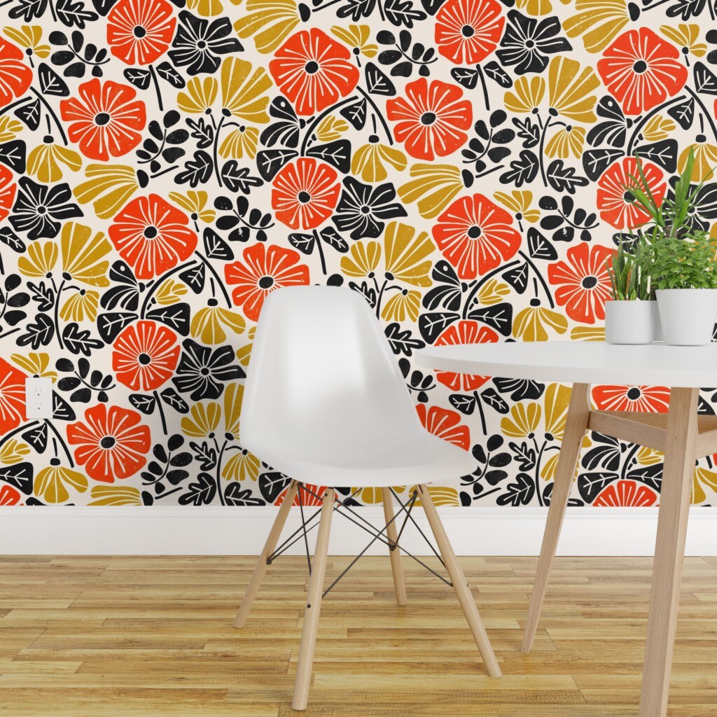 Peel & Stick Wallpaper 2FT Wide Bohemian Bold Floral Eclectic Stamped ...