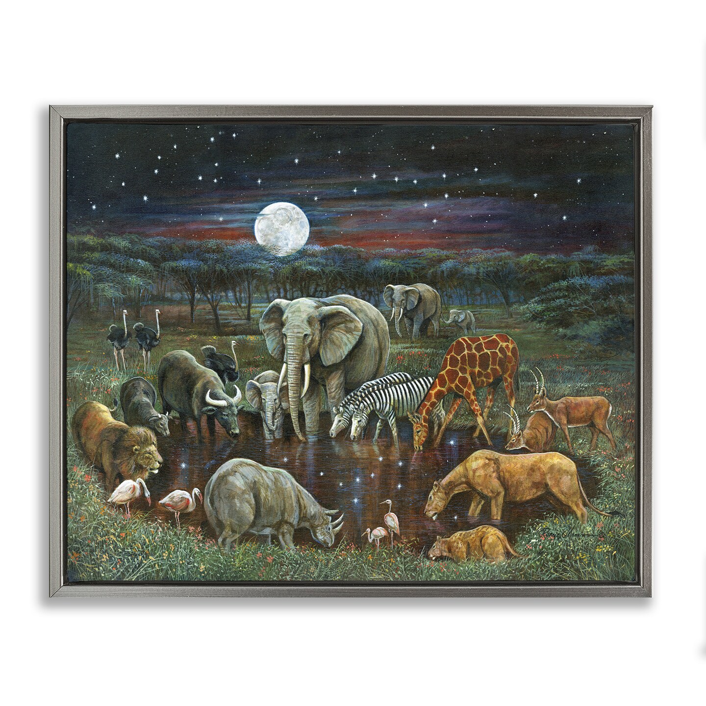 Stupell Industries Animal Pairs at Watering Hole Floating Frame By ...