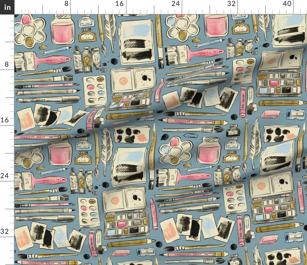 Various Fabrics by the Yard or Fat Quarter Retro Watercolor Paint Art ...