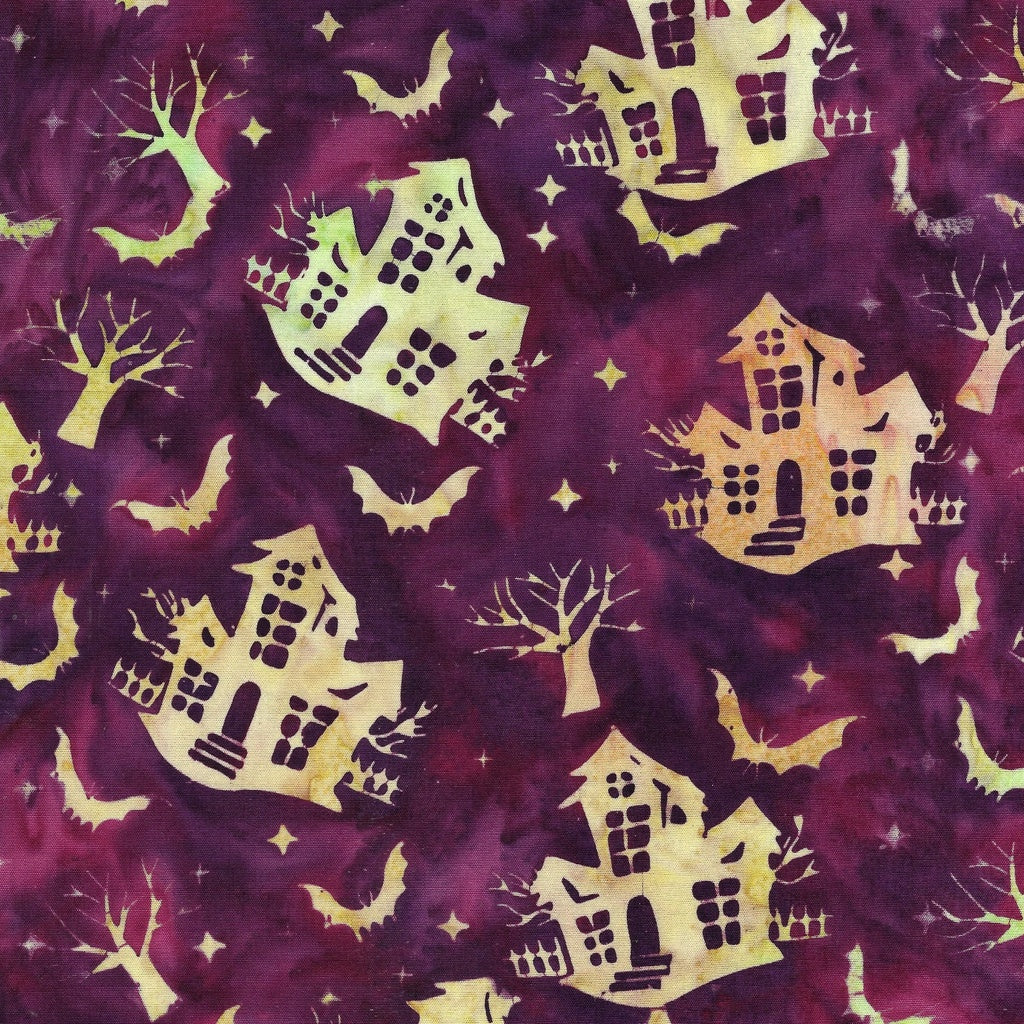 Fabric Lumin Pink Sangria Haunted House Spooktacular Island Batiks by ...