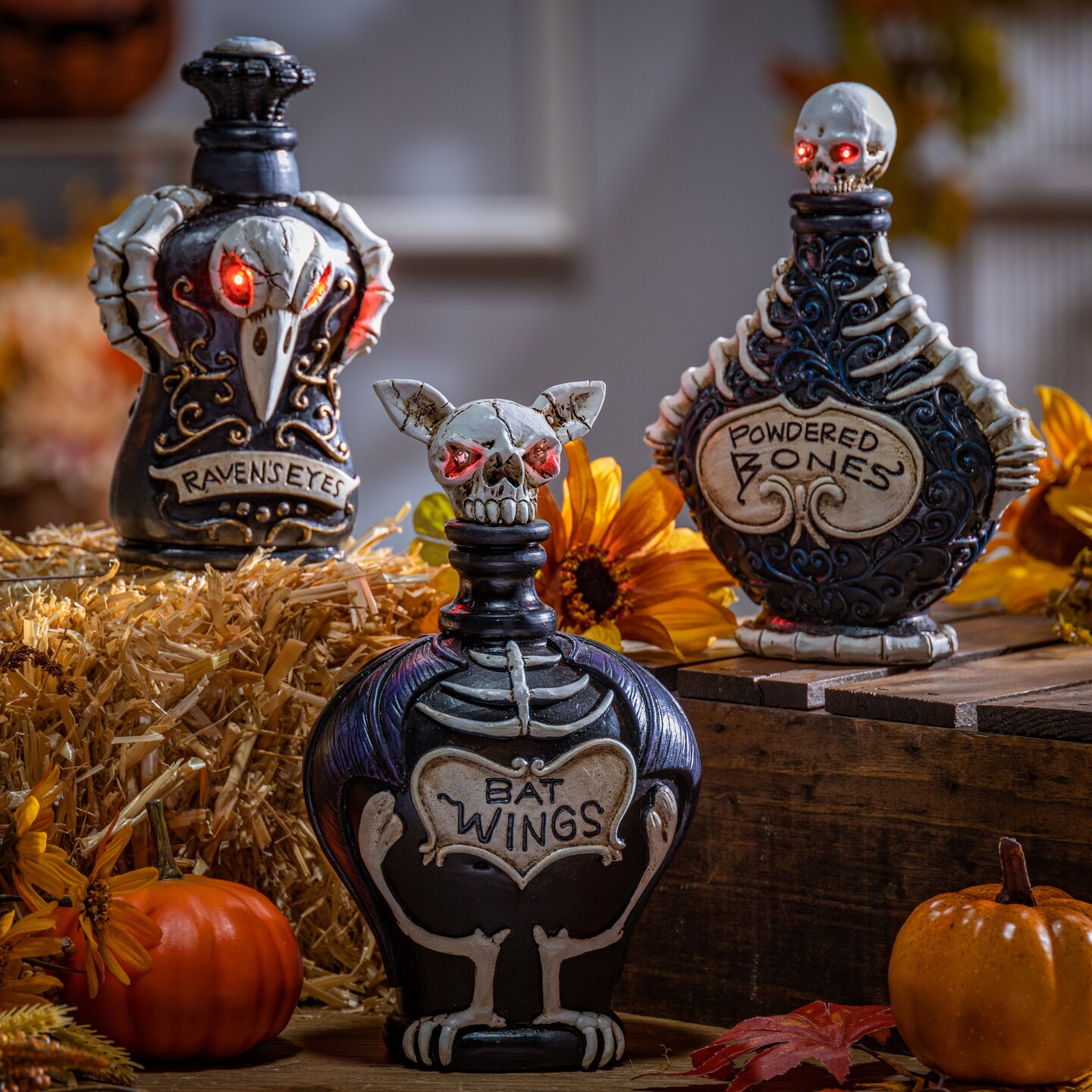 Set of 3 Battery Operated lighted resin Halloween potion bottles | Michaels