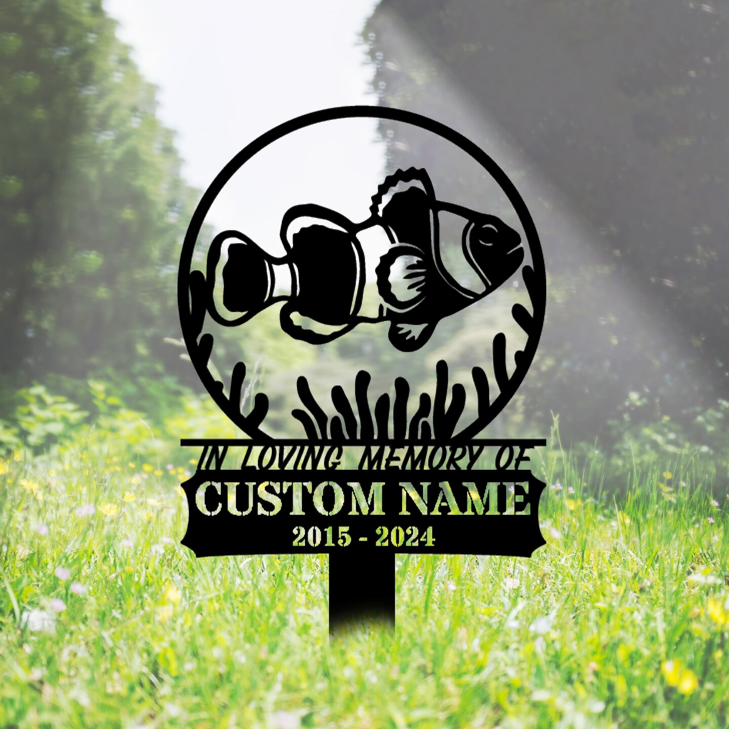 Custom Clown Fish Memorial Metal Stake, Fish Metal Stake, Personalized ...