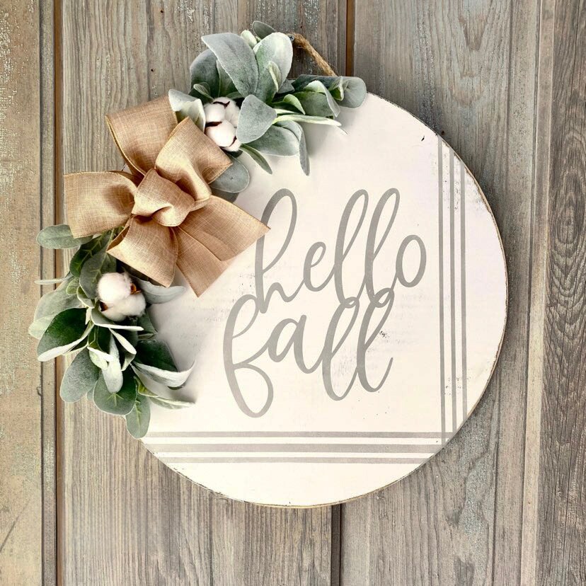Copy-Fall Door Hanger Sign, Hello Fall, Harvest, Autumn, Farmhouse Sign ...