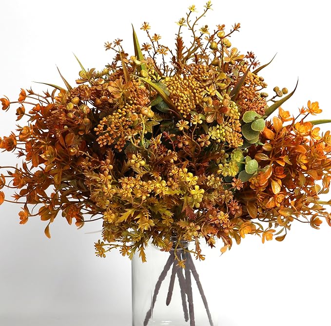 6 Bundles of Artificial Fall Flowers and Autumn Decoration Leaves Greenery Shrubs for Thanksgiving Home Kitchen Room Farmhouse Floral Arrangements